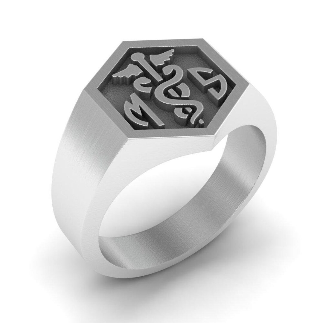 Caduceus Signet Ring With Monogram Initials, Sterling Silver Signet ...