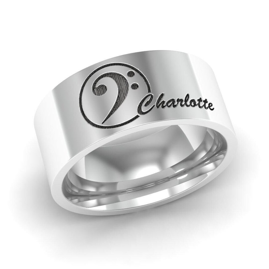 Custom Bass Clef Band Ring With Name, Bass Clef Ring, Sterling Silver ...