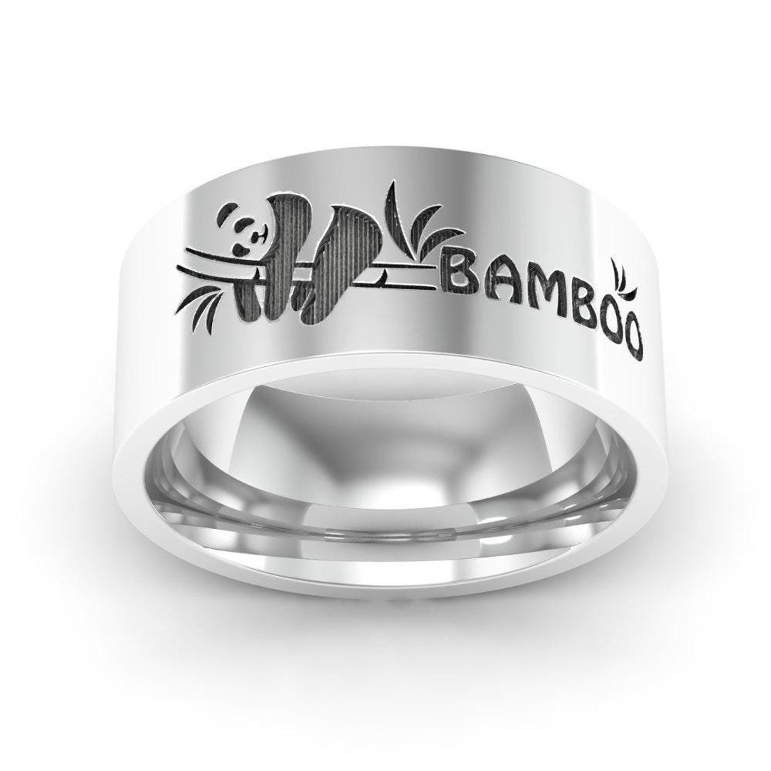 Sterling Silver Panda Band Ring With Name, Custom Panda Ring, Panda ...