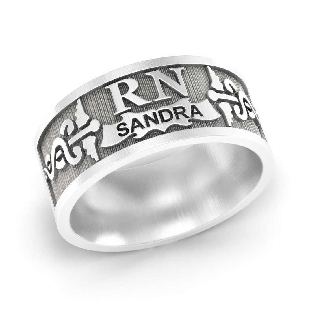 RN Ring With Name, Custom Caduceus Ring, Silver Medical Ring, Caduceus ...
