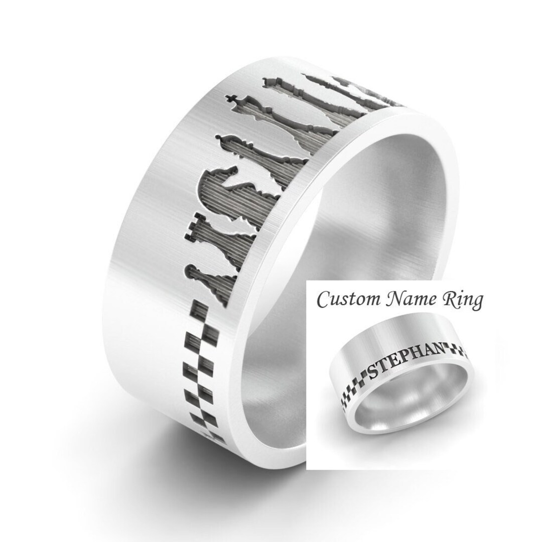 Custom Name Chess Ring: Sterling Silver Unisex Jewelry - Etsy