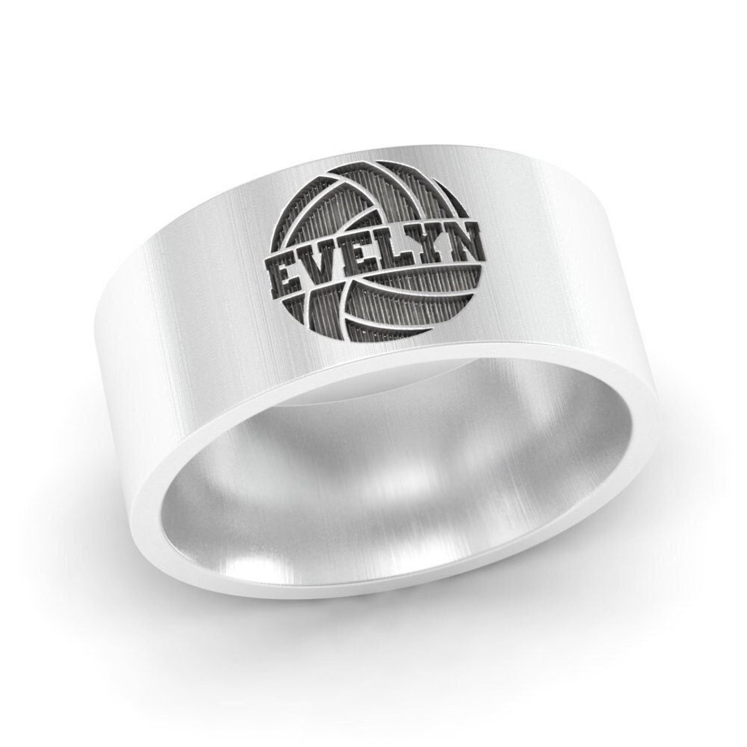 Volleyball Ring With Name, Sterling Silver Volleyball Ring, Volleyball ...