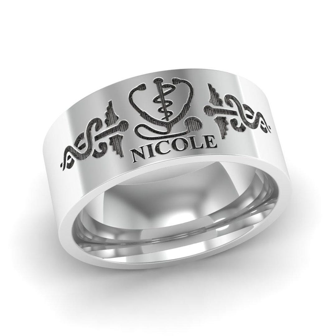 Stethoscope Ring With Name, Custom Caduceus Ring, Silver Medical Ring ...
