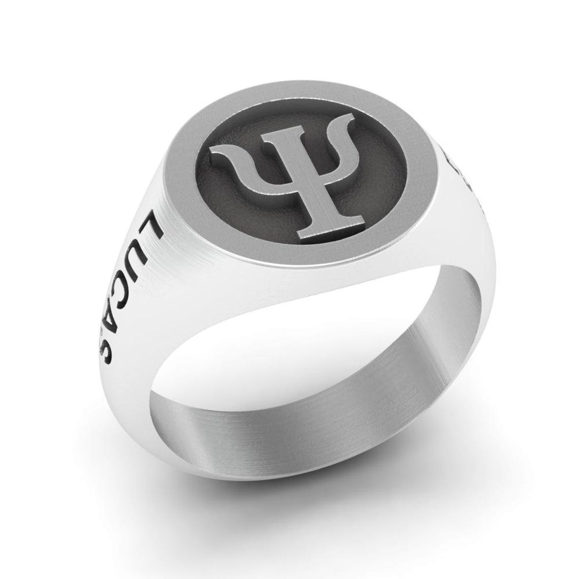 Custom Sterling Silver Psi Symbol Signet Ring, Psychology Jewelry - Etsy
