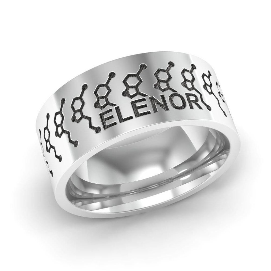 Custom Serotonin Molecule Ring, Sterling Silver Serotonin Band Ring, Name Band Ring, Serotonin ...
