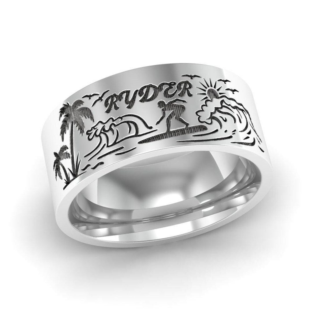 Custom Surf Band Ring With Name, Sterling Silver Surfing Ring ...