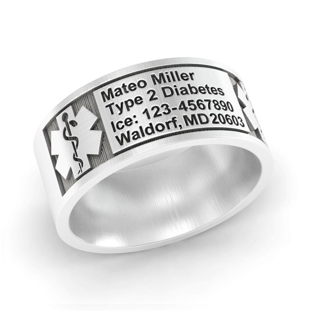 Custom Medical Alert Band Ring, Medical ID Ring, Silver Medical Ring ...