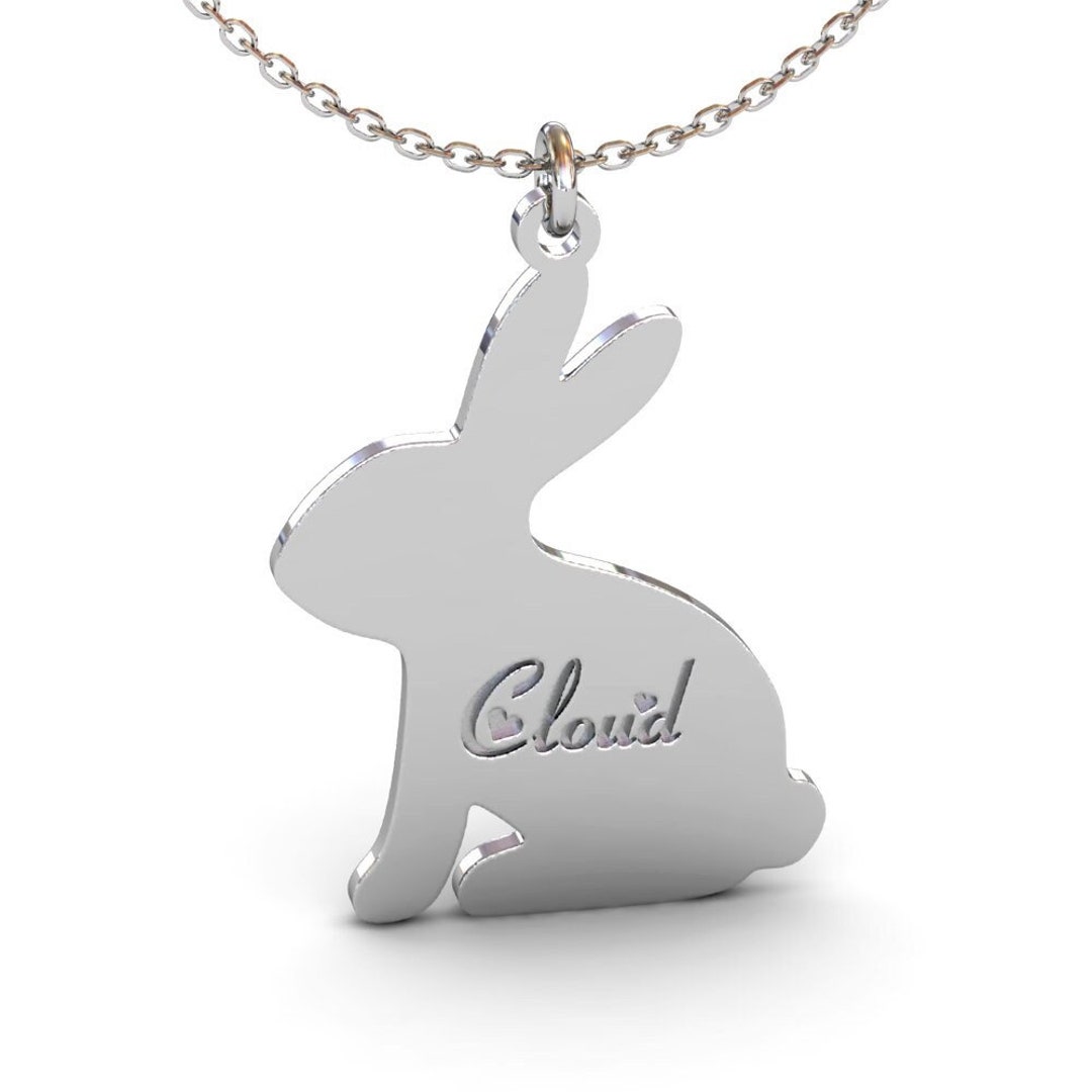Rabbit Name Necklace, Sterling Silver Bunny Necklace, Custom Rabbit ...