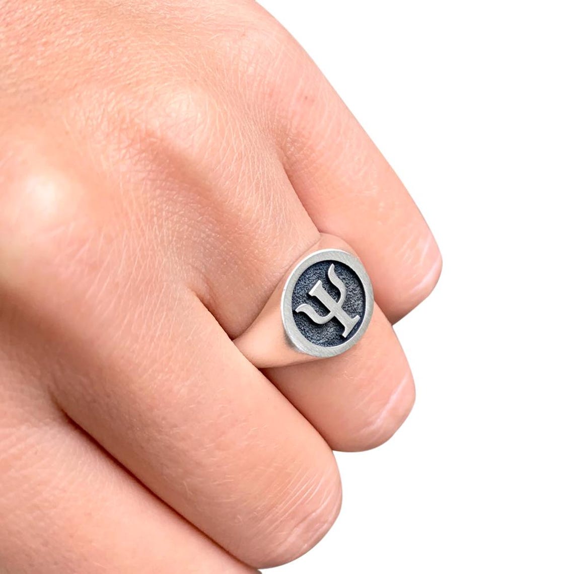 Custom Sterling Silver Psi Symbol Signet Ring, Psychology Jewelry - Etsy