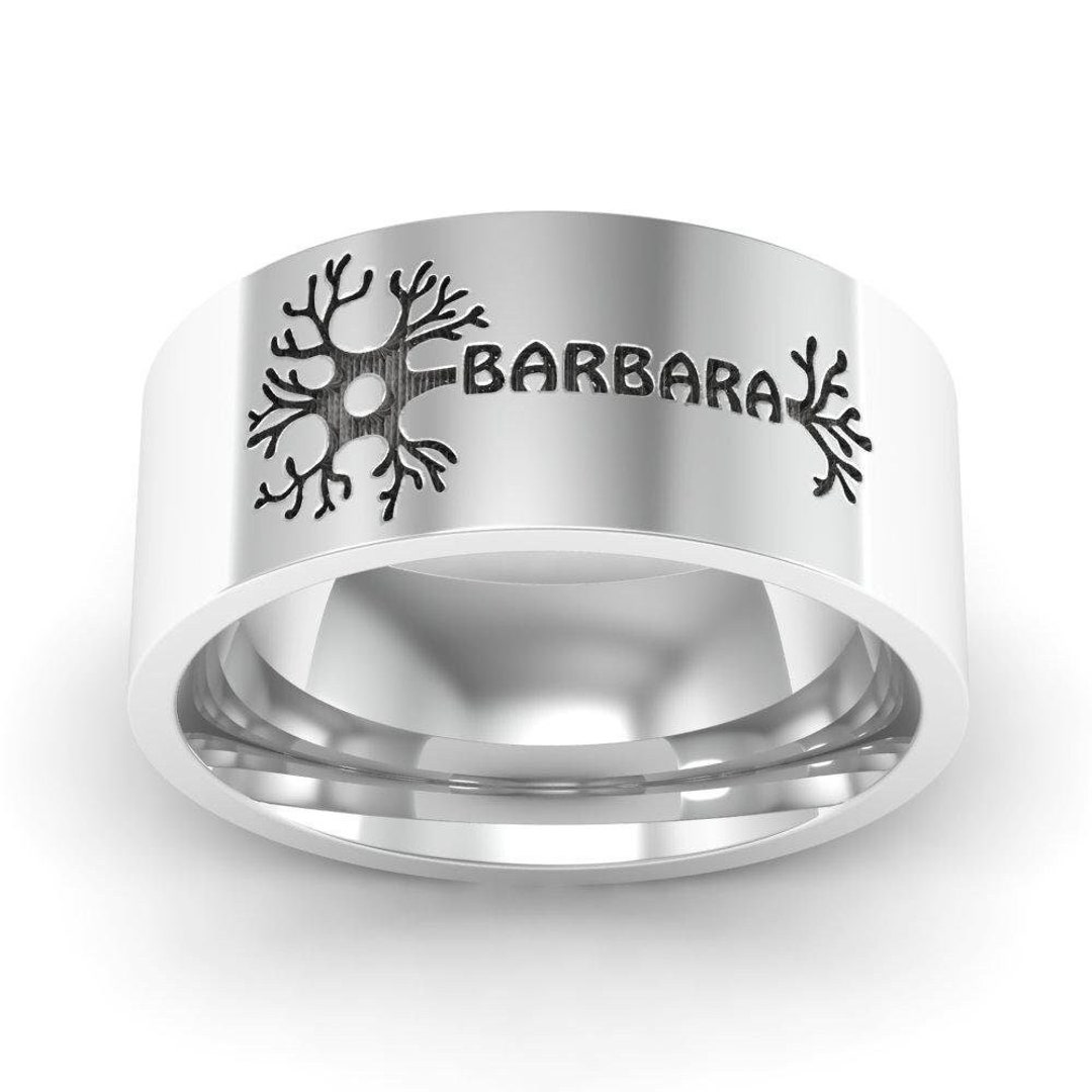 Personalized Neuron Cell Band Ring, Sterling Silver Neuron Ring, Name ...