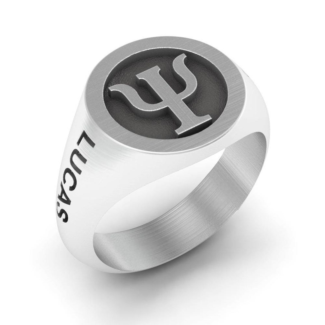 Custom Psi Symbol Signet Ring With Name, Sterling Silver Psi Ring, Psi Signet Ring, Psychology ...