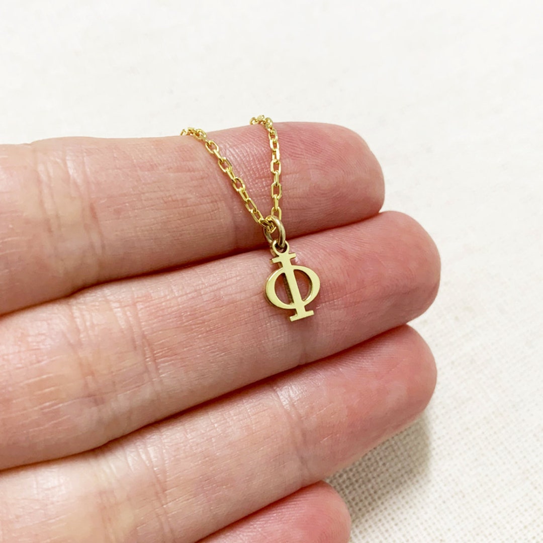 Tiny Phi Symbol Necklace, Sterling Silver Greek Letter Phi Symbol ...