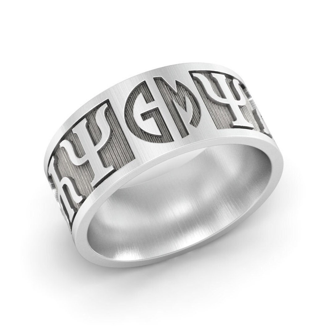 Custom Psi Symbol Ring With Monogram Initials, Monogram Silver Ring, Greek Letters Psi Ring, Two ...