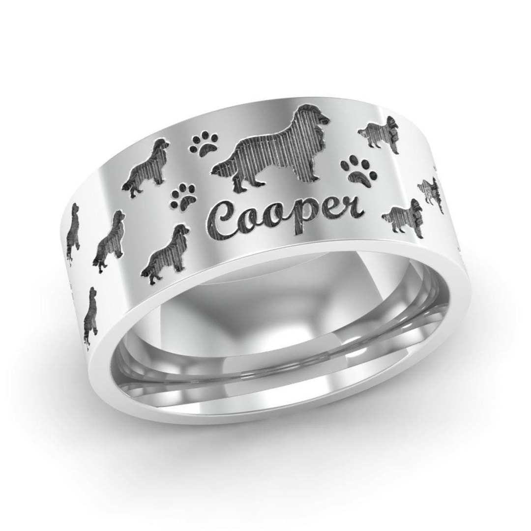 Personalized Golden Retriever Band Ring With Name, Sterling Silver Dog ...
