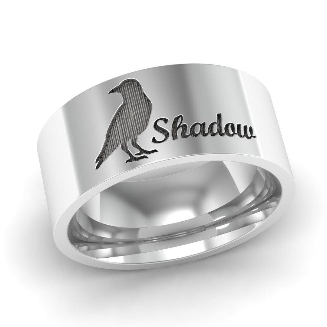 Personalized Crow Band Ring With Name, Sterling Silver Crow Ring ...