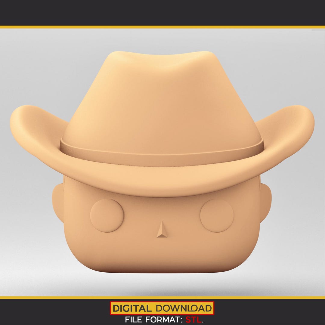 A Male Head 3D Model in a POP Style for 3D Printing. A Man in a Cowboy ...