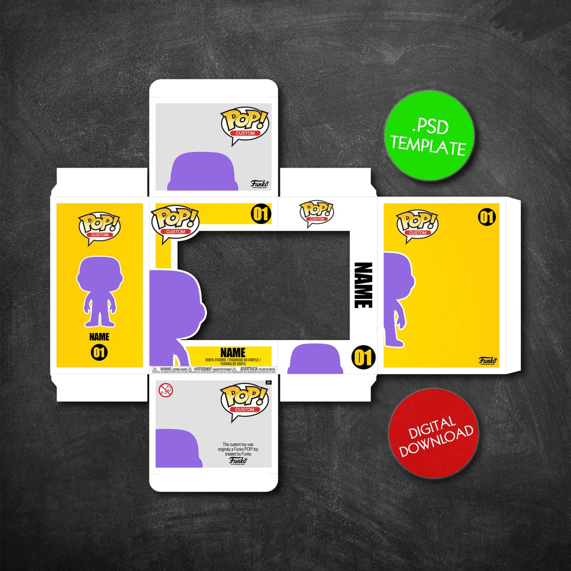 Plantilla de caja Funko POP personalizada. Maqueta de caja POP | Etsy