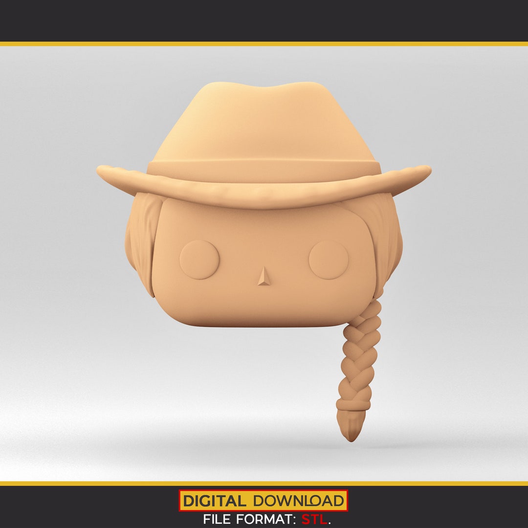 A Female Head 3D Model in a POP Style for 3D Printing. A Cowboy Hat ...