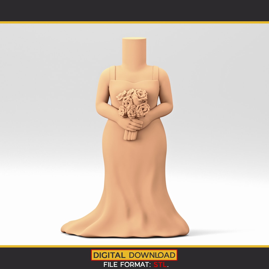 Female Body 3D Model in a POP Style for 3D Printing. Bride With Flowers ...