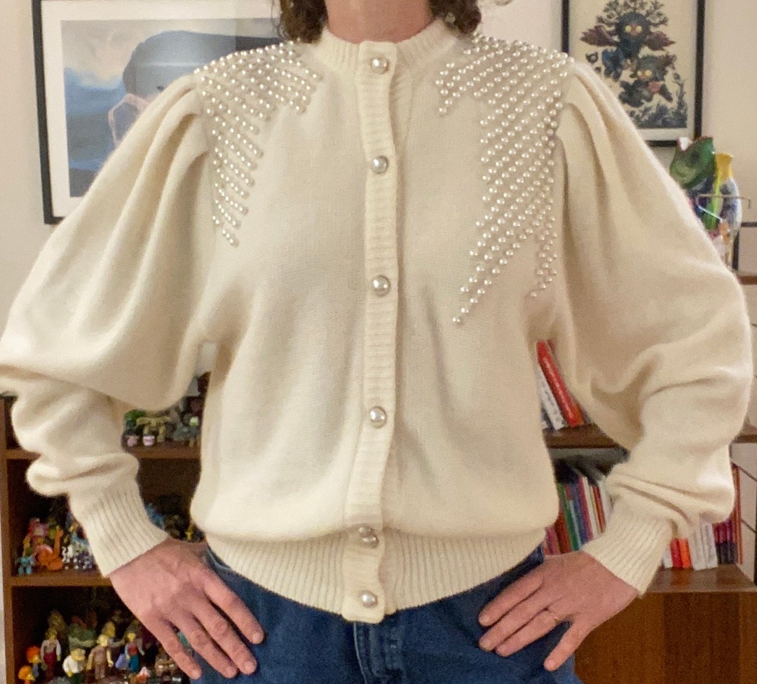 LOUIS FERAUD Vintage 1980 Cardigan Pearled Angora Wool Puffed - Etsy