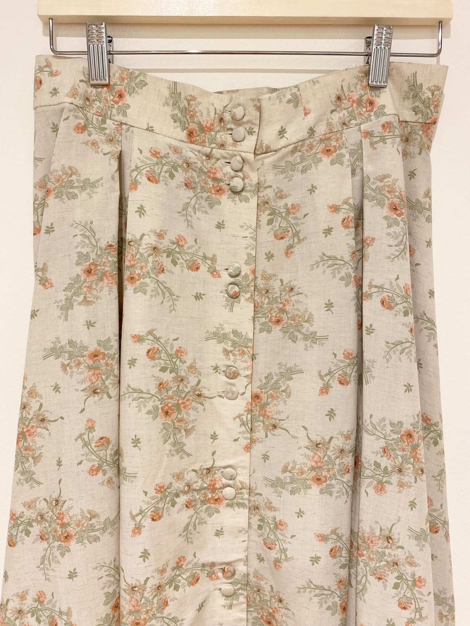 Laura Ashley Vintage Skirt Buttoned Flared Floral Linen Midi Casual ...