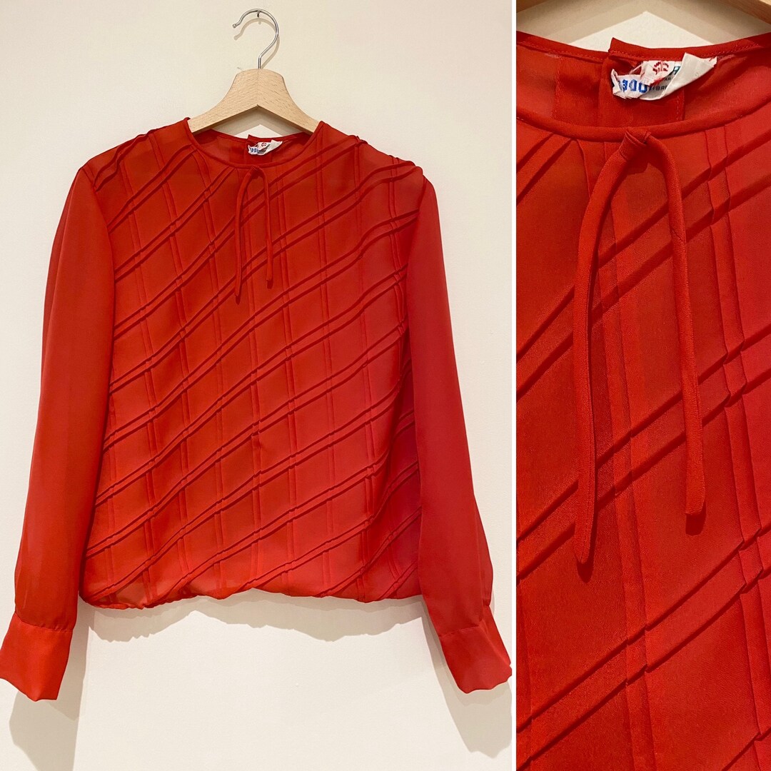 Vintage Red Blouse 1980 Pleated Veil Elegant Chic Christmas Eve Parties ...