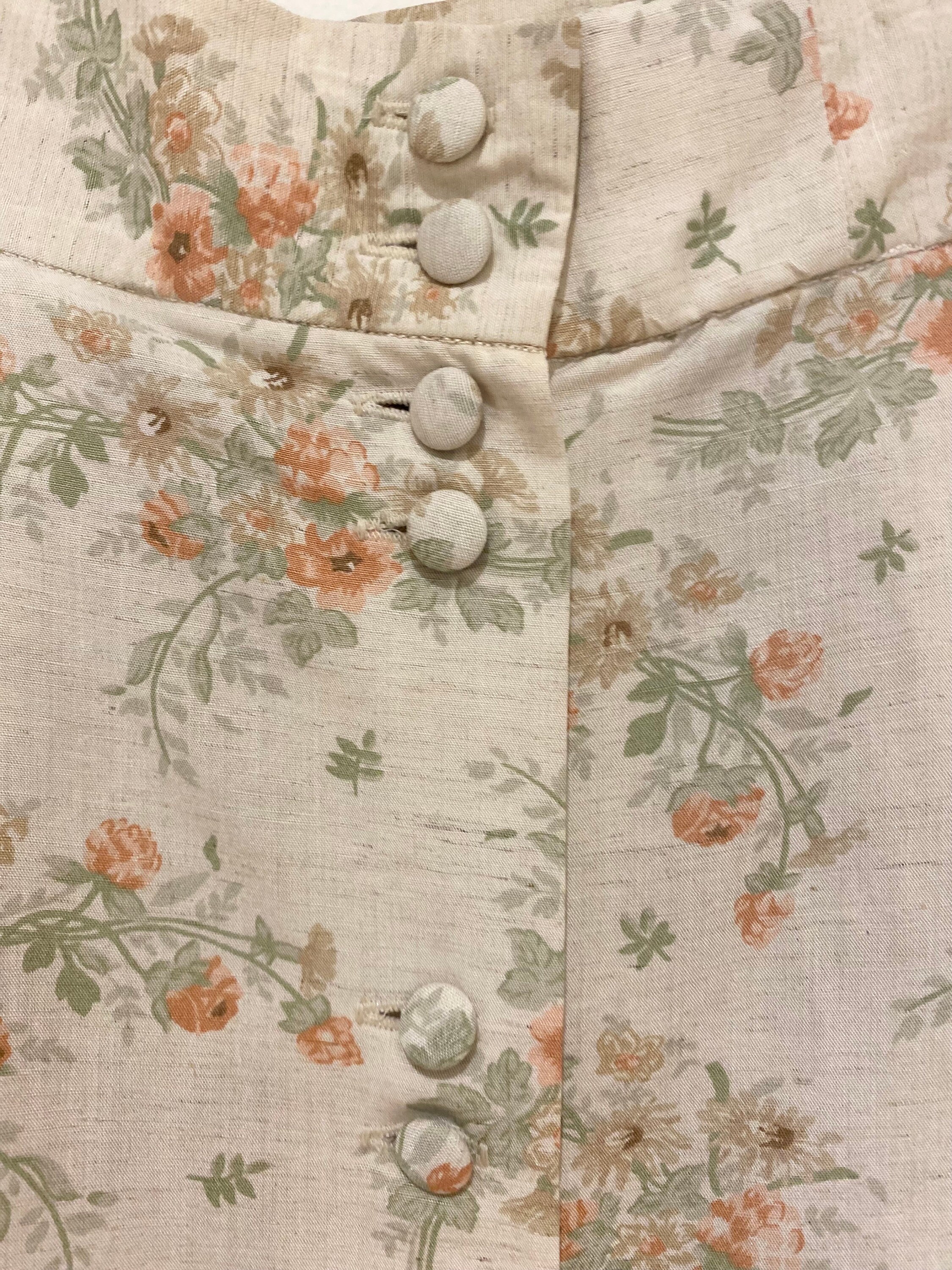 Laura Ashley Vintage Skirt Buttoned Flared Floral Linen Midi Casual ...