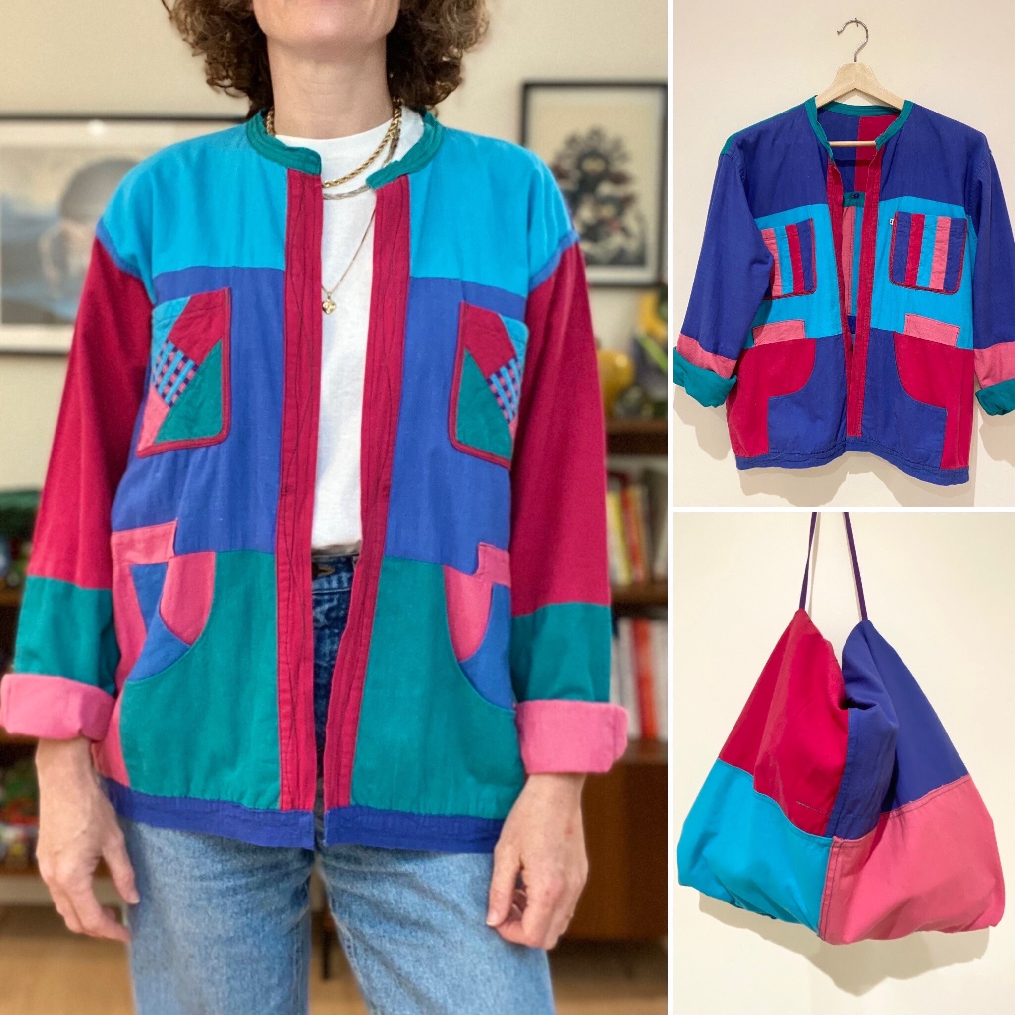 Vintage 1980 Kathmandu Jacket Reversible Multico Cotton Pachwork Casual ...