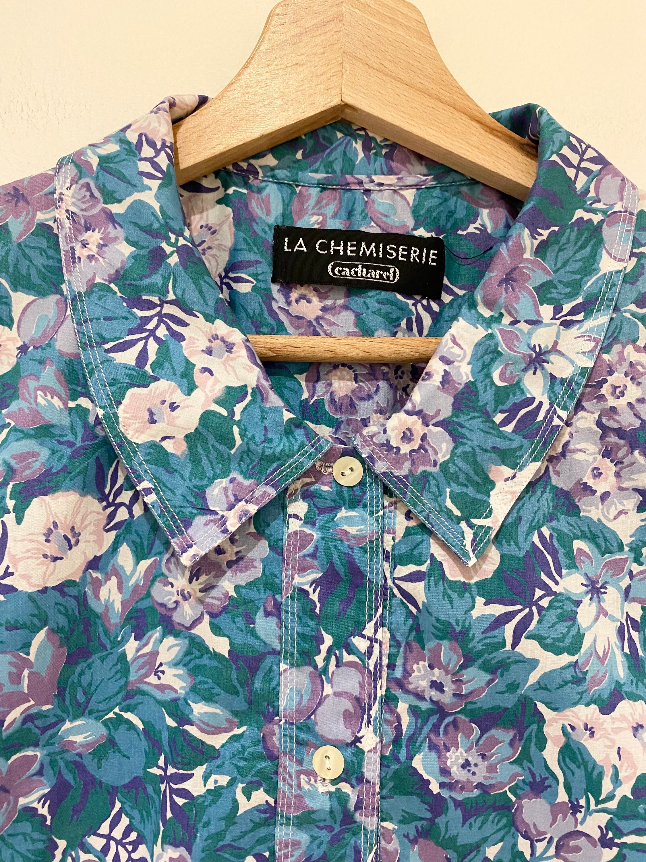 Cacharel Floral Blouse Vintage 1980 Cotton Short Sleeves Feminine Chic ...
