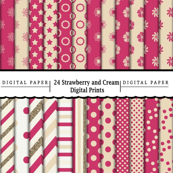 24 Strawberry and Cream Printable Patterned Digital - Etsy