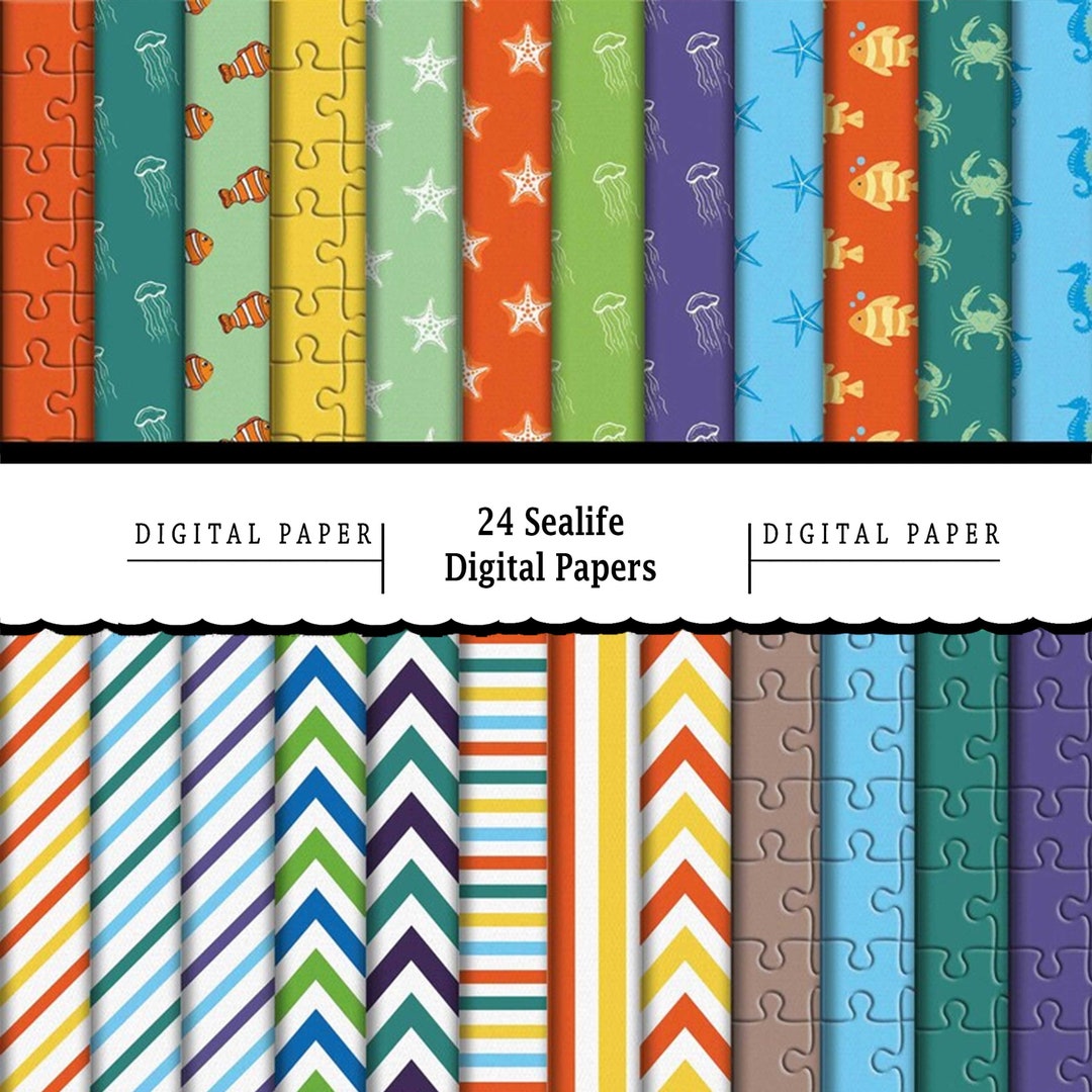 24 Fish Sealife Inspired - Printable Patterned Digital Paper/scrapbook ...