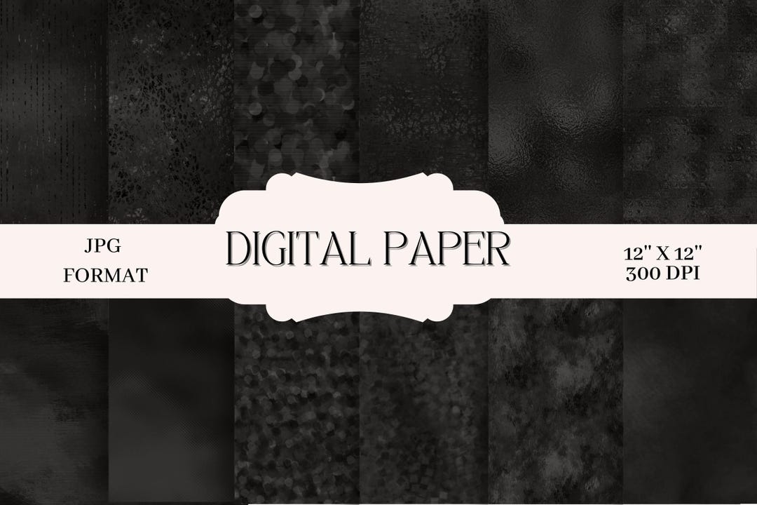 Black Patterned Texture Backgrounds: 12x12 Digital Paper (digital ...