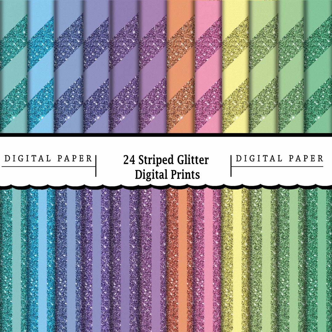24 Pastel Glitter Stripes - Printable Digital Paper/scrapbook Paper 12 ...