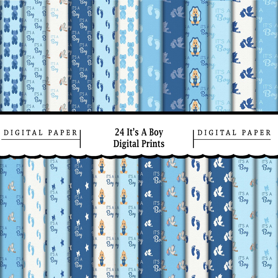 24 Blue It's a Boy Digital Papers/printable Digital Paper/scrapbooking ...