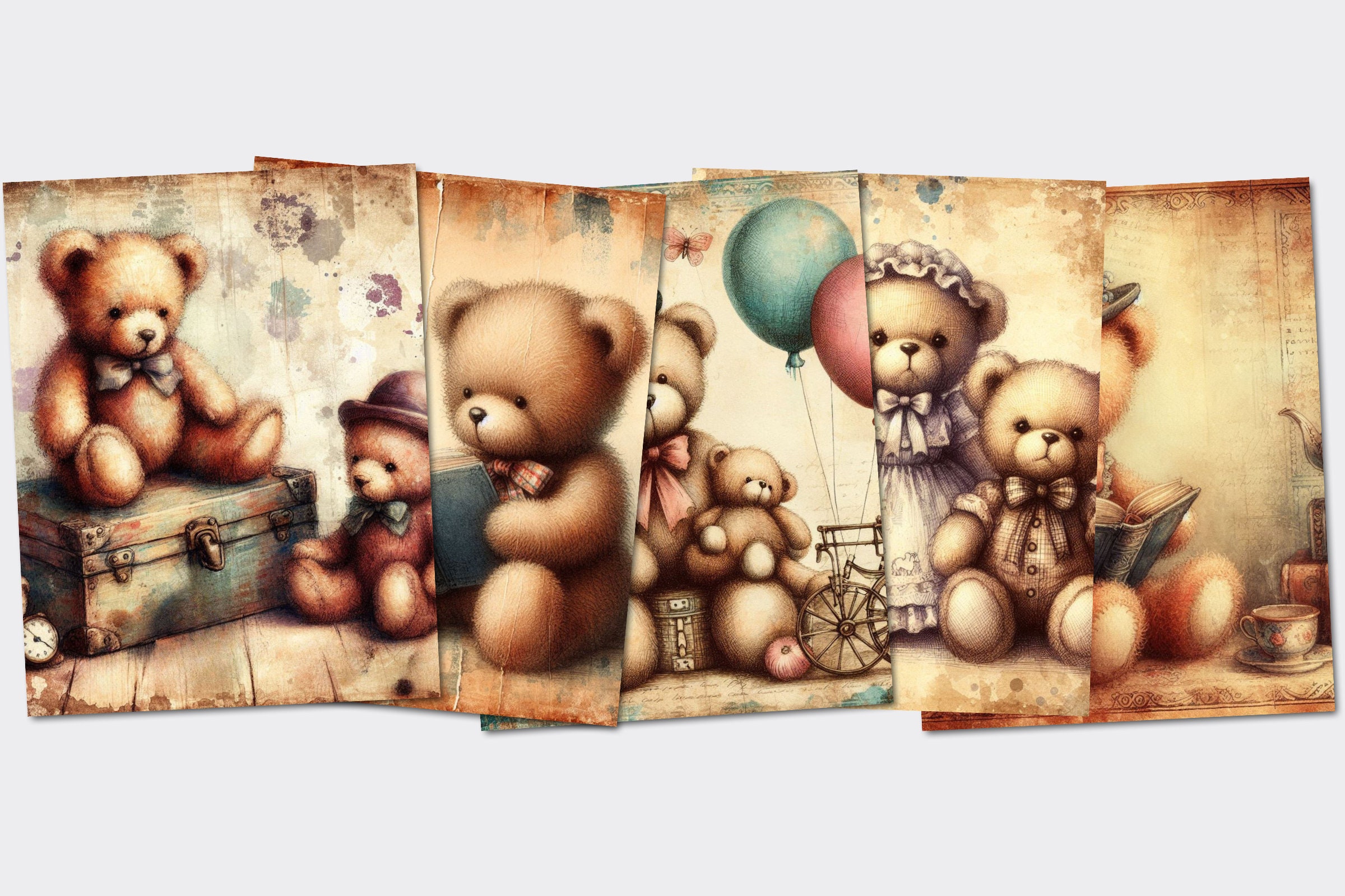 Vintage Teddy Bear Digital Paper: Antique Background (JPG Format) - Etsy
