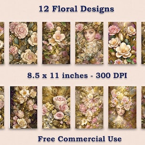 12 Blossoming Beautiful Floral Paper Sheets - (8.5 X 11 in - A4 Paper ...