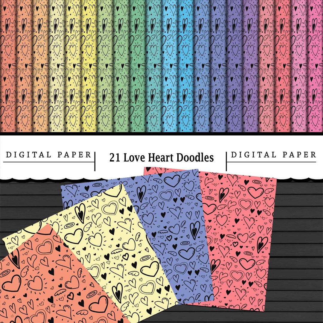 21 Heart Doodle Digital Papers: Seamless Sketch Prints (digital ...