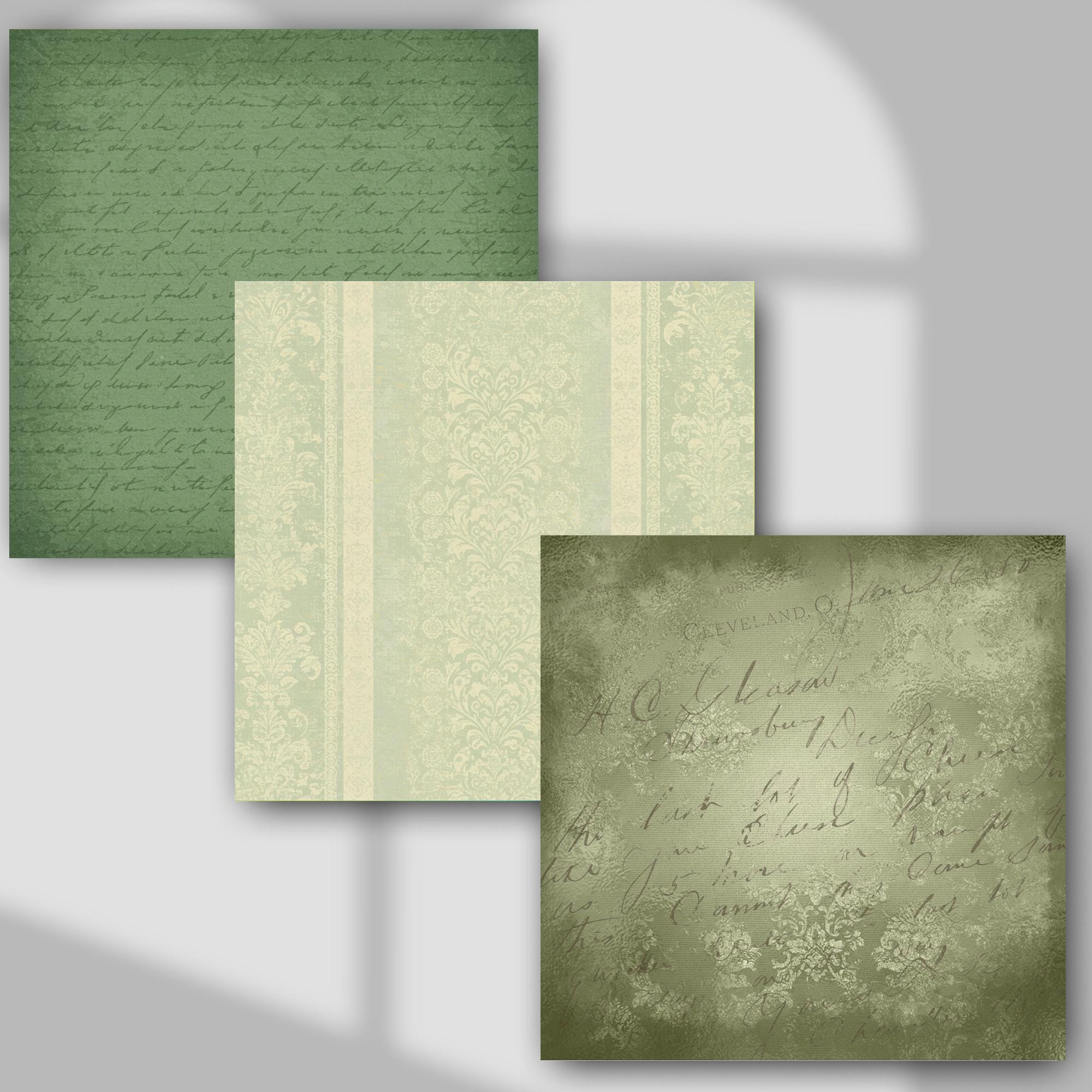 Green Scrapbook Digital Paper Pack: 12 Textured Backgrounds (12x12 JPG ...
