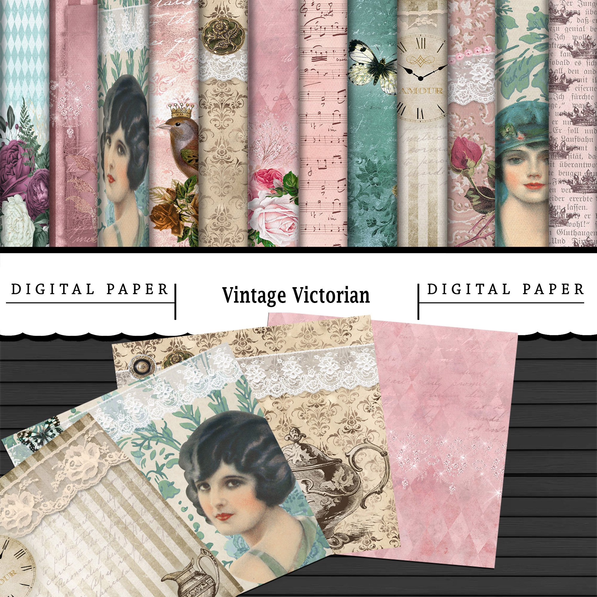 12 Papeles Vintage Victorianos/Papel Digital - Etsy España