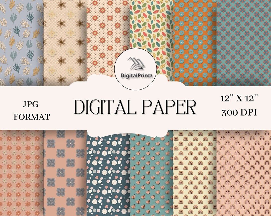12 Boho Patterned Papers/printable Digital Paper/scrapbooking ...