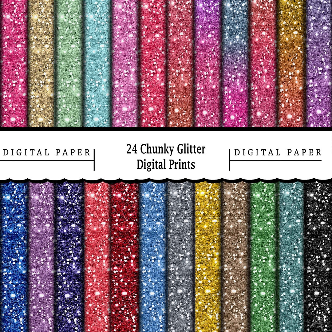 24 Chunky Glitter Printable Digital Paper/scrapbook Paper 12" X 12 ...