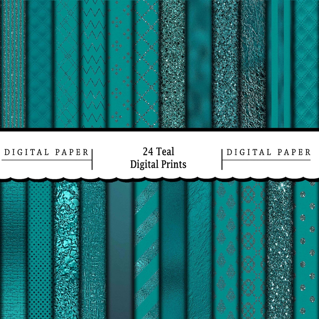 24 Teal Digital Papers/printable Digital Paper/scrapbooking/print on ...
