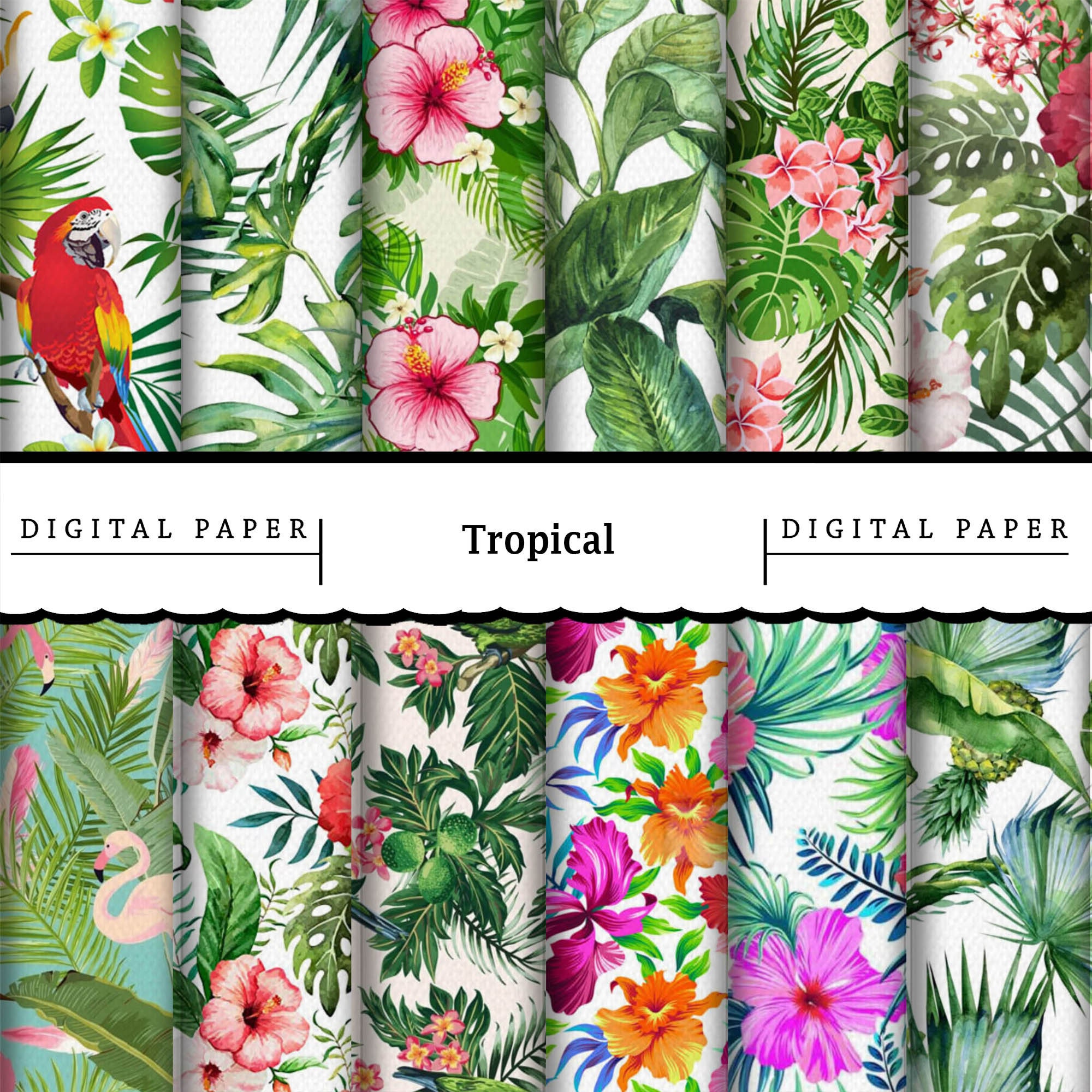 INSTANT Download/12 Digital Tropical Papers/printable Digital - Etsy