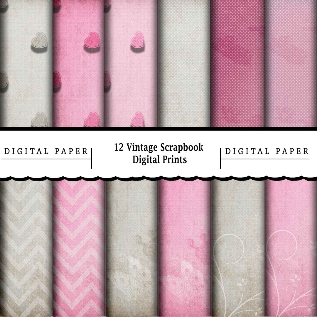12 Vintage Scrapbook Papers: Pink Digital Paper Pack (digital Download ...
