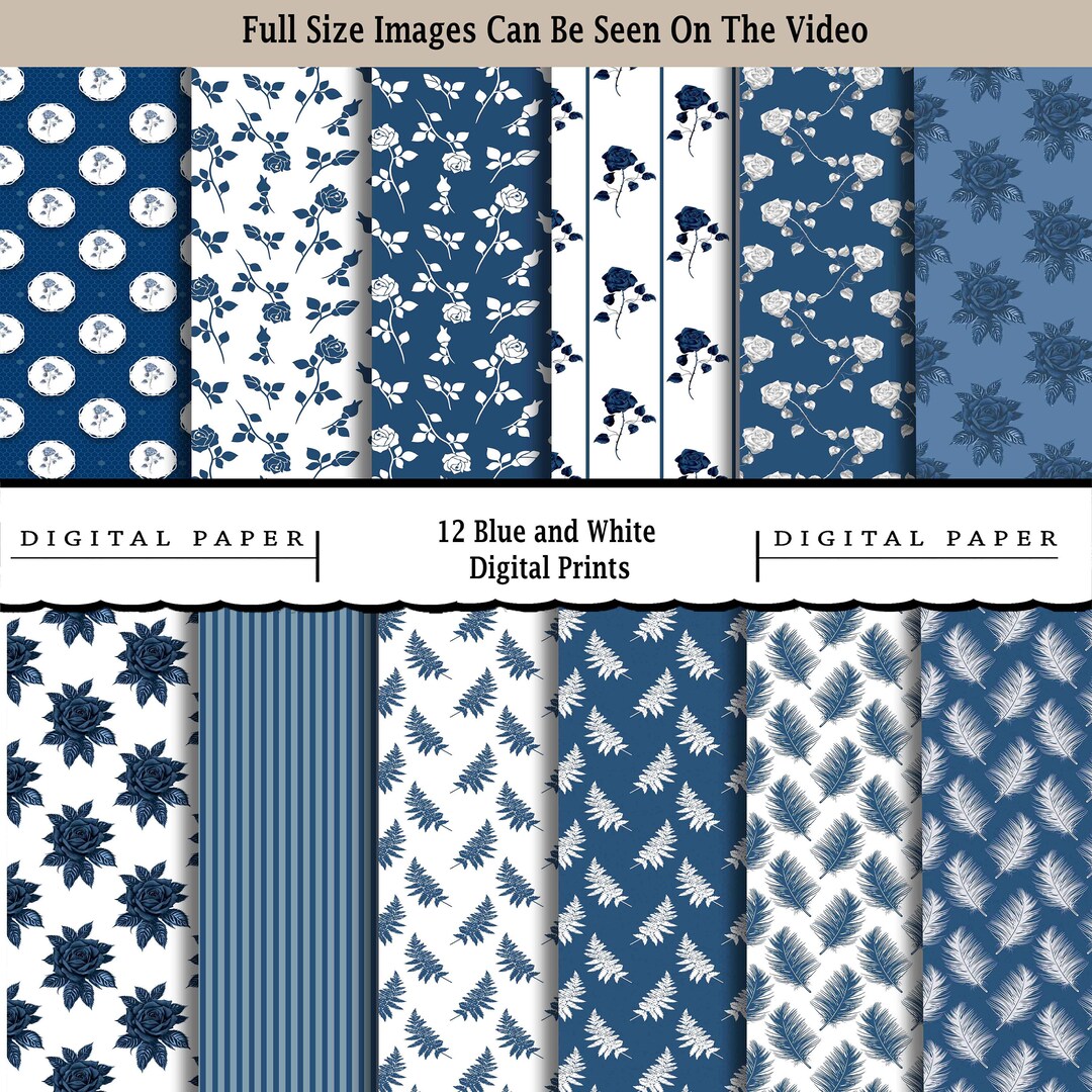 12 Timeless Navy and White Paper Pack - Instant Download for ...