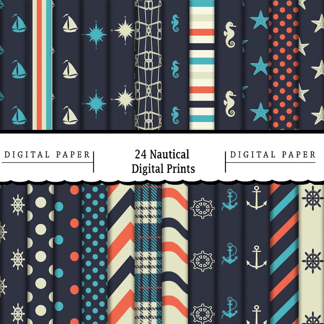 24 Vintage Nautical- Printable Patterned Digital Paper/scrapbook Paper ...