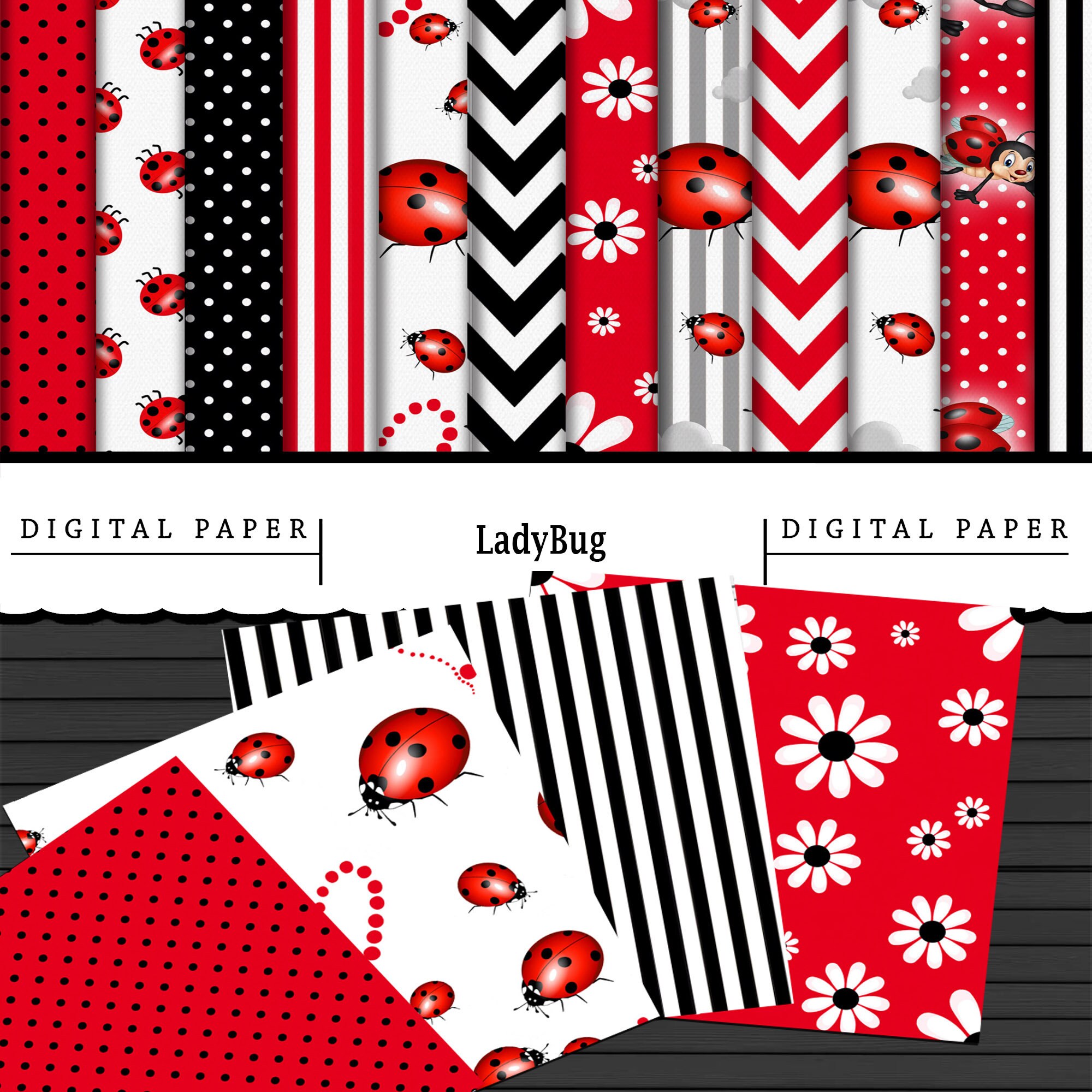 12 Ladybug Digital Papers/red Ladybug Papers/insects/sweet - Etsy