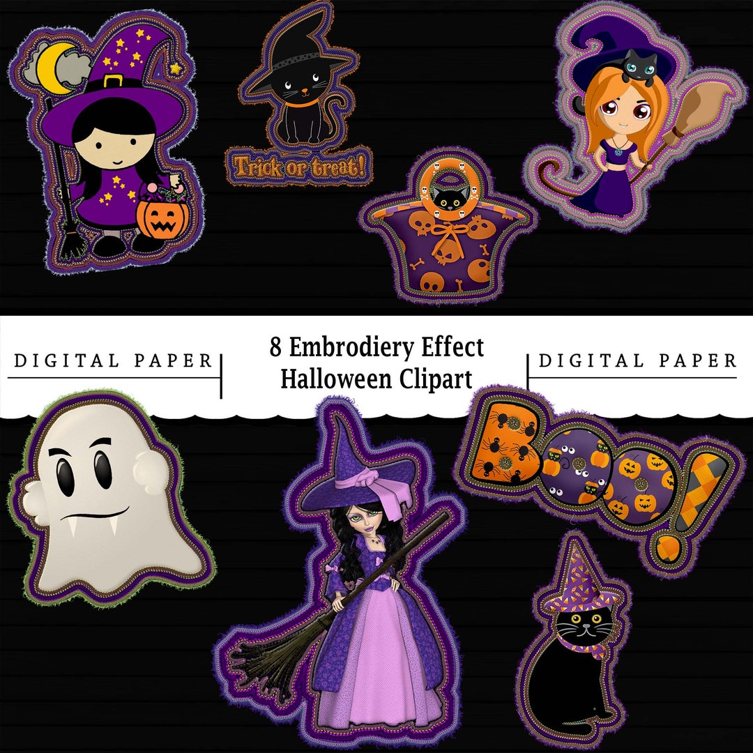 8 Embroidery Effect Halloween Clipart PNG Files /printable Digital ...