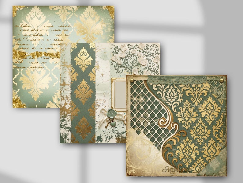 Sage Green Digital Paper Pack, Vintage Scrapbook Backgrounds, 12x12 ...