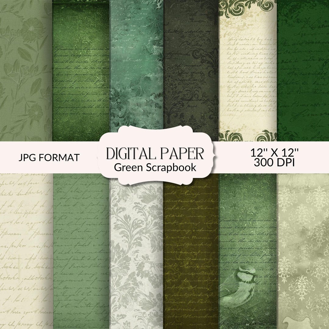Green Scrapbook Digital Paper Pack: 12 Textured Backgrounds (12x12 JPG ...